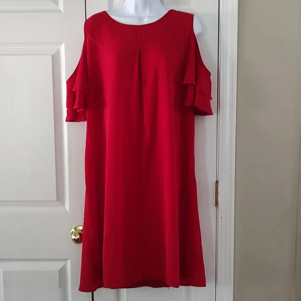 SHEIN | Dresses | Sheinred Curve Cold Shoulder Sheer Reddress Sz 2xl ...